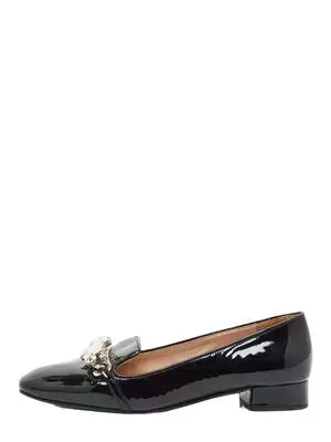Miu Miu Patent Leather Crystal Embellished Loafers - Black