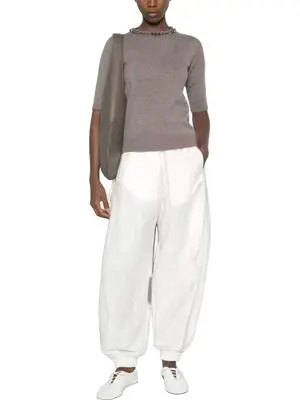 Fabiana Filippi Embellished Round Neck Fine Knit Sweater - Grey