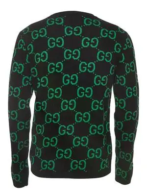 Gucci Gg Monogram Jacquard Wool Sweater - Black