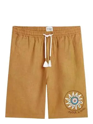 Scotch & Soda Embroidered Sun Motif Drawstring Shorts - Brown