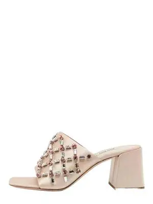 Miu Miu Embellished Slide Block-heel Sandals - Neutrals