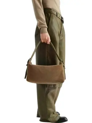 LEMAIRE LEMAIRE Belted Suede Leather Baguette Bag Neutrals