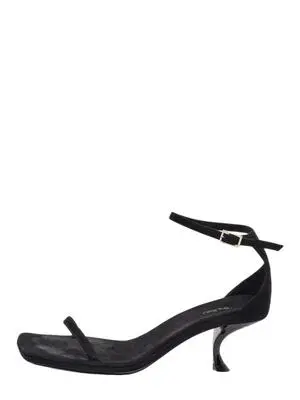 THE ROW The Row Black Suede Square Toe Ankle Strap Sandals