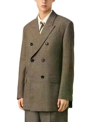 AMI Paris Double-breasted Houndstooth Wool Blazer - Brown