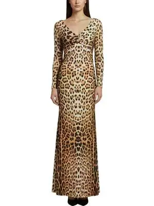 Roberto Cavalli Leopard-print Ruched Maxi Dress - Neutrals