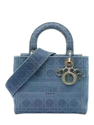 Dior Embroidered Canvas Cannage Lady D Lite Satchel - Blue