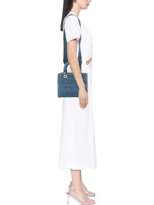 Dior Embroidered Canvas Cannage Lady D Lite Satchel - Blue