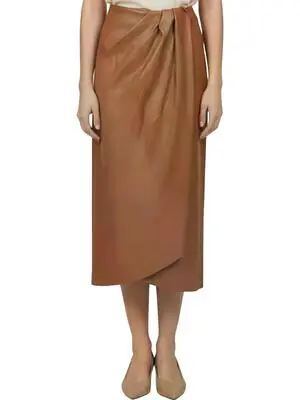 Johanna Ortiz Faux-leather Gathered Midi Skirt - Brown