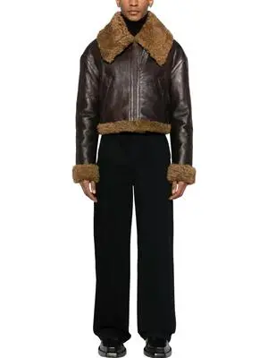 Vetements Oversized Leather And Shearling Jacket - Brown