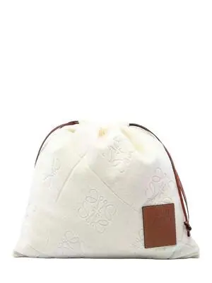 Loewe Anagram Terry Cloth Drawstring Pouch Clutch Bag - Neutrals