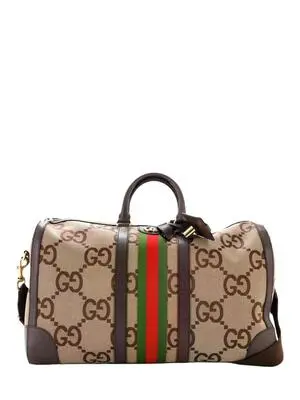 Gucci Savoy Web Convertible Duffle Bag Jumbo Gg Canvas Large Travel Bag - Brown