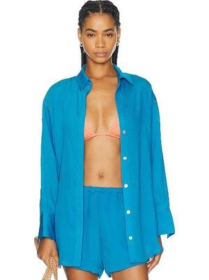 VIX PAULA HERMANNY X Rosie Huntington-whiteley Baily Long Sleeve Shirt - Blue