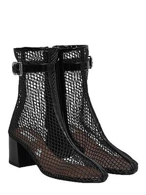 Alaïa Fishnet Boot With Patent Accents - Noir