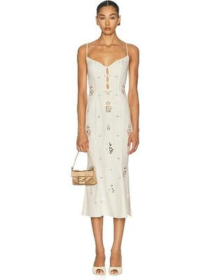 MIRROR PALAIS Regina Eyelet Linen Dress - Leite