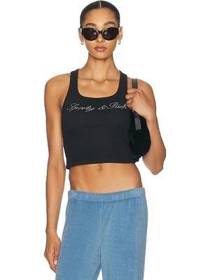 SPORTY & RICH Signature Logo Krystal Tank Top - Black
