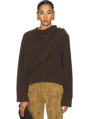 Altuzarra Palmer Sweater With Attached Shawl - Cocoa
