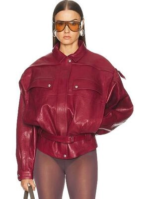 Magda Butrym Leather Bomber Jacket - Cherry