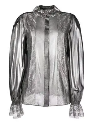 Alberta Ferretti Laminated Finish Lace Shirt - Grey