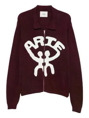 ARTE ANTWERP Graphic Intarsia Zip-up Sweater - Red