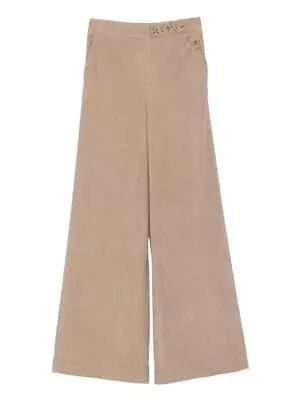 BYE Corduroy Floral-embroidered Wide-leg Trousers - Neutrals