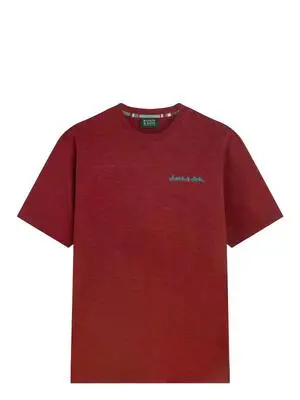 Scotch & Soda Logo-embroidered Slub-texture T-shirt - Red