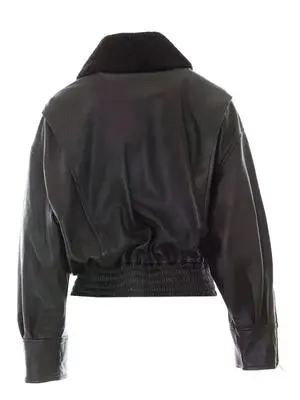 IVY OAK Shearling-collar Leather Jacket - Brown