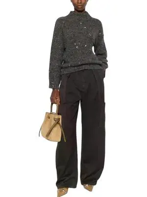 PANICALE Sequin Embellished High Neck Sweater - Grey