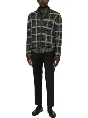 Canali Check-pattern Zip-up Cardigan - Black