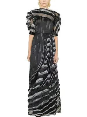Alberta Ferretti Multi-stripe Evening Gown - Black