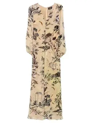 Etro Floral Print Devoré Effect Maxi Dress - Neutrals