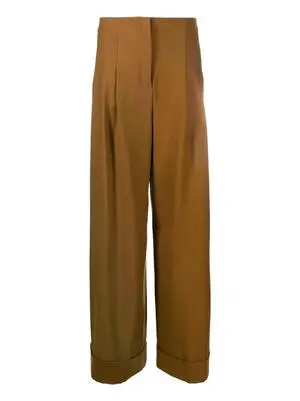 Alberta Ferretti Virgin Wool Blend High-waisted Wide-leg Trousers - Brown