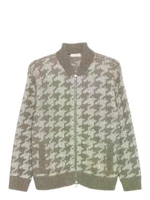 PANICALE Houndstooth Pattern Sequin Embellished Zip-up Cardigan - Grey
