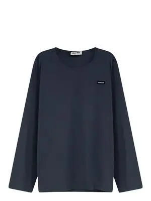 Miu Miu Miu Miu Long Sleeve Stretch Poplin Top Grey