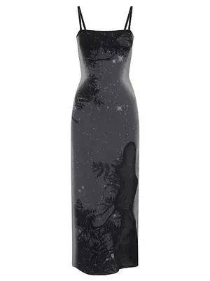 Ph5 PH5 Iris Scalloped-Slit Stretch-Knit Maxi Dress Midnight Black