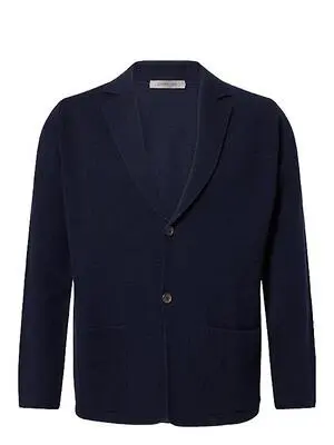 Corneliani Single-breasted Virgin Wool Knitted Jacket - Navy