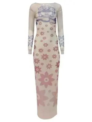 HOUSE OF AAMA Graphic And Floral Print Bodycon Maxi Dress - Neutrals