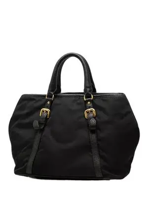 Prada Vitello Daino Trimmed Tessuto Satchel - Black