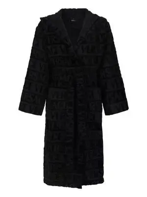 Versace Jacquard Logo Hooded Bathrobe - Black