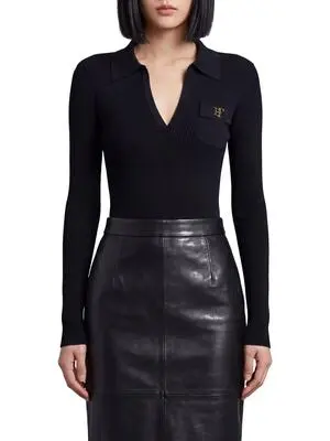 Elisabetta Franchi Slim Fit Long-sleeved Bodysuit With Ruffles - Black