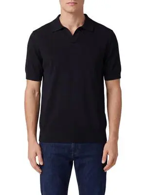 BOSS Virgin Wool Knit Polo Shirt With V-neck And Short Sleeves - Black