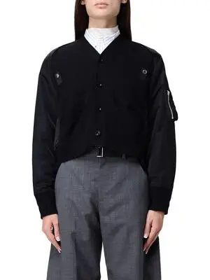 Sacai Bi-colour Cotton And Nylon Cardigan - Black