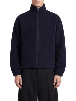 JIL SANDER Short Wool-blend Coat With Zip Closure And High Neck - Navy