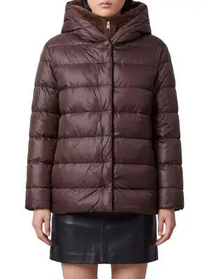 Herno Water-repellent Nylon Down Jacket With Shearling Hood - Brown