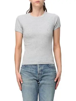 Saint Laurent Slim Fit Cotton T-shirt With Monogram - Grey