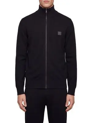 BOSS Cotton And Cashmere Turtleneck Zip-up Sweatshirt - Black