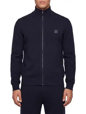 BOSS Cotton And Cashmere Turtleneck Zip-up Sweatshirt - Blue