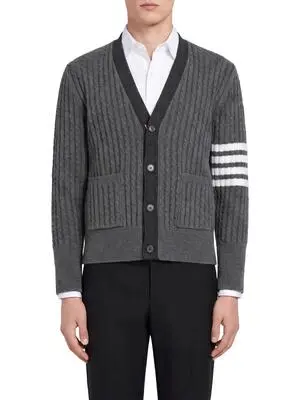 Thom Browne 4-bar Virgin Wool Cardigan - Grey