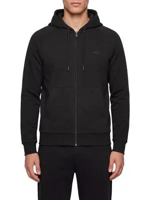 BOSS Tonal Logo Zip-up Cotton Hoodie - Black