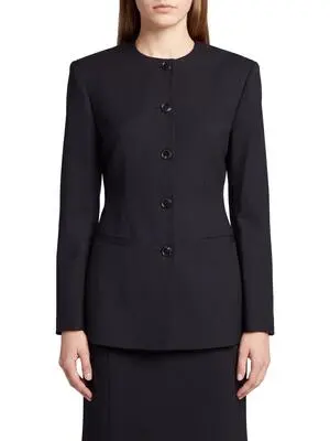 ANINE BING Cropped Slim Fit Wool Blend Blazer - Black