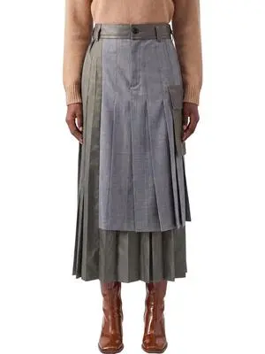 Sacai Asymmetrical Wool Blend Midi Skirt With Cargo Pockets And Pleats - Grey